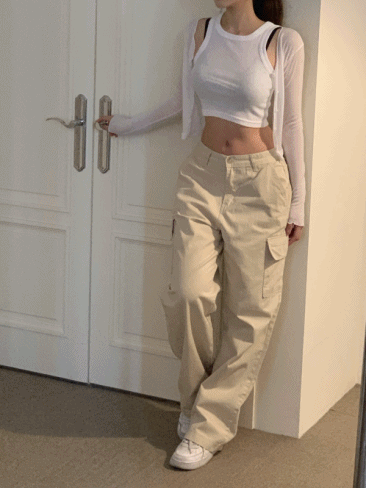 오브더로지 [미친핏/적당와이드] 키드 면 카고바지 코튼팬츠 카고팬츠 힙한바지 베이지바지 스트레이트핏 (2col) - 위시버킷