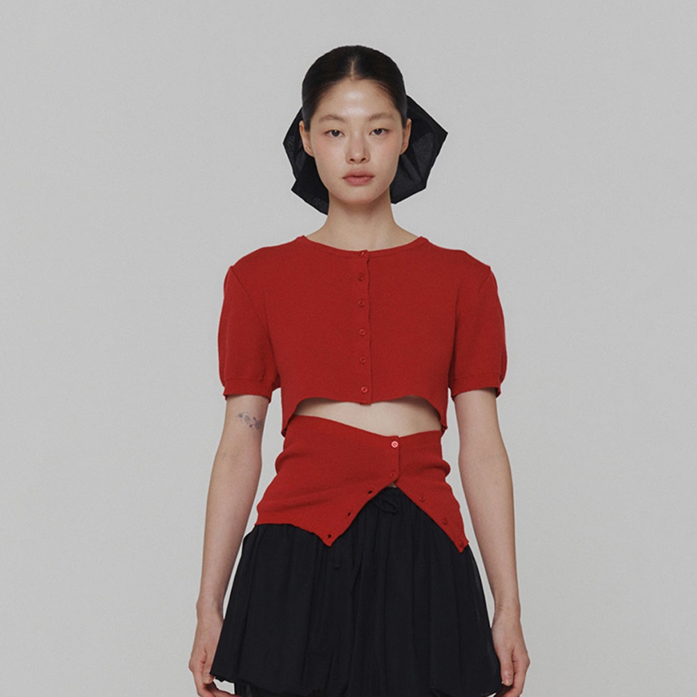 아모멘토 CROP BUTTON CARDIGAN SET (3COLORS) - 위시버킷
