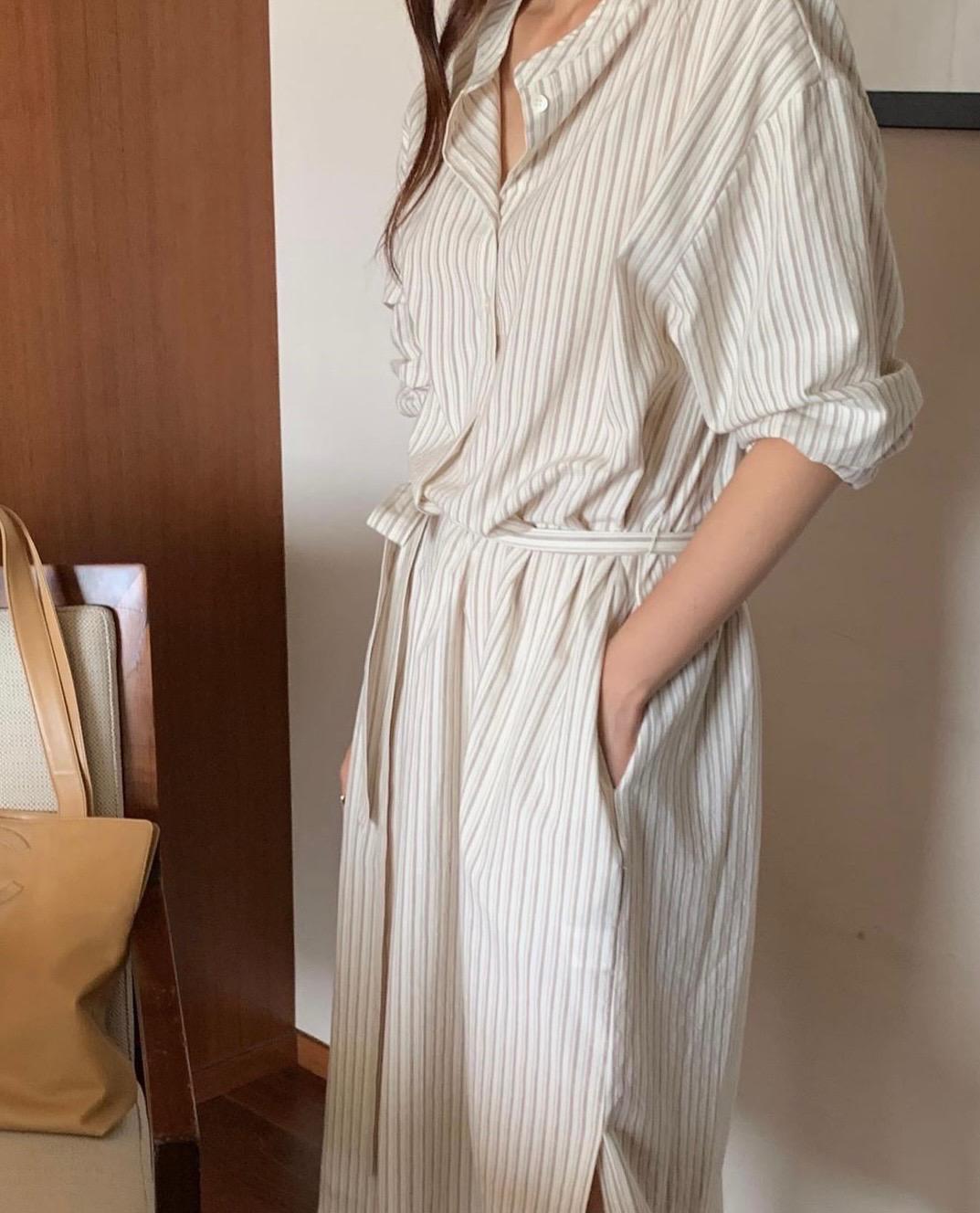 나우어데이즈 founders 파운더스 헨리 로브 코튼 스트랩 스트라이프 롱 원피스 (2col) - 위시버킷