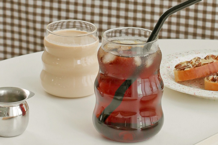 히츠키코보 파도 글라스 내열 유리컵 500ml 2P세트 / 홈카페 물컵 하이볼잔 - 위시버킷