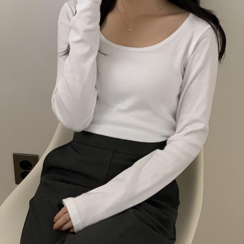 르아느 베럴 유넥티셔츠 면 무지 슬림 긴팔티 6col 위시버킷