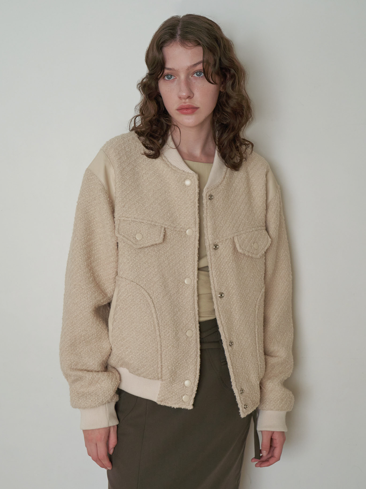 아우로 TWEED BOMBER JACKET [ CREAM ] - 위시버킷