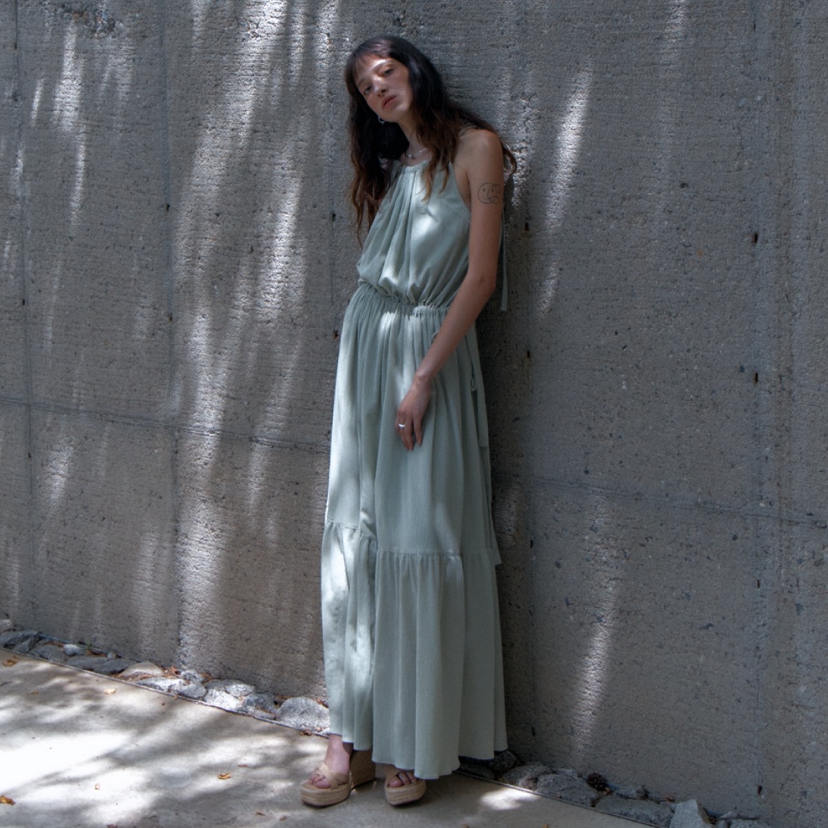 뮤제 VALERIO Neck String Point Sleeveless Pleated Dress_Mint - 위시버킷
