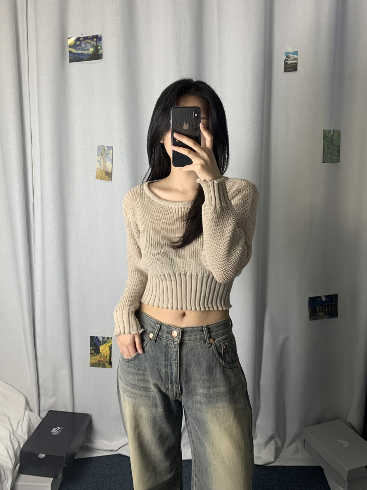 유데모닉 라운드 밴딩 크롭 니트 (4col) - 위시버킷