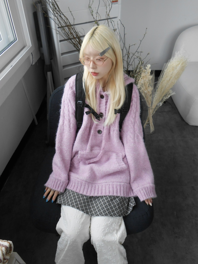 시즈너블 [시즈너블] 꽈배기롱후드니트 3col - 위시버킷