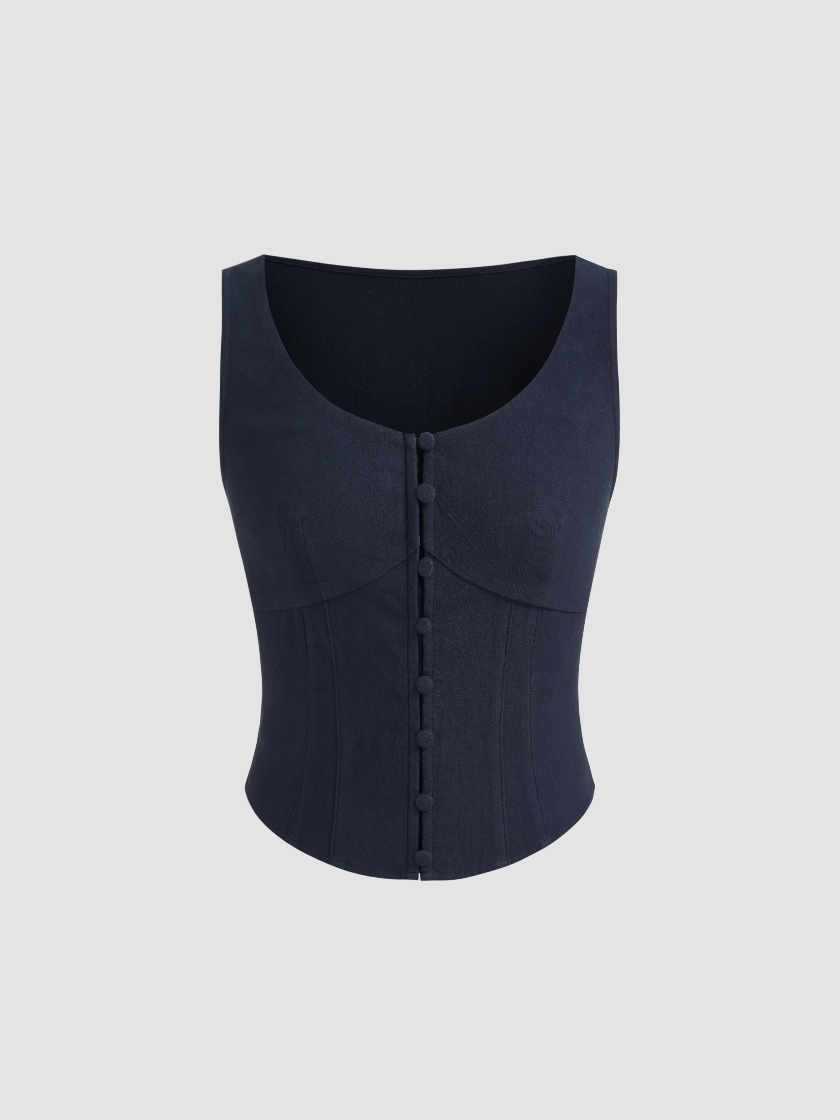사이다 CIDER Round Neckline Solid Corset Button Crop Tank Top - 위시버킷