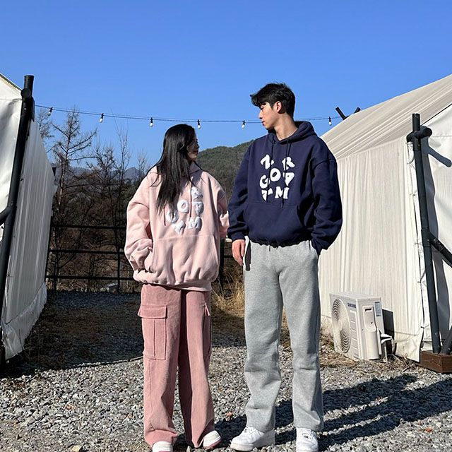 핑크선셋 핸들 자수 후드티 기모선택 남여공용 남녀공용 남자 여자 커플룩 커플티 커플후드 레터링 알파벳 영문 레터링후드 알파벳