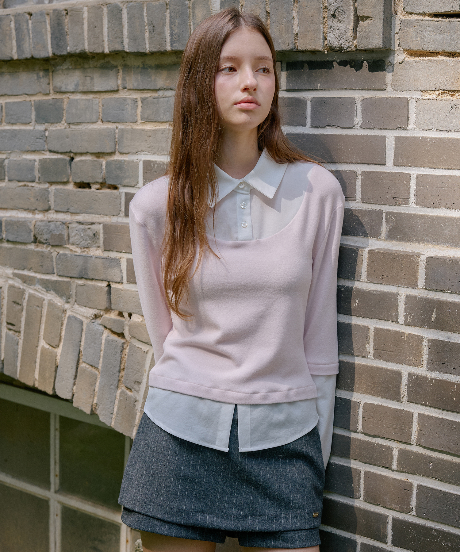 레터프롬문 [ 진훤 pick & Pre-order ] Chase Layered Collar Top ( Pink ) - 위시버킷