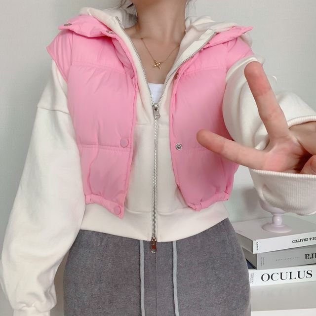 리틀페어리 스트링-[통통4col!/핵귀여워]y2k 러블리힙 빵빵 똑딱이 스냅 단추 무광 매트 민소매 크롭 패딩 조끼 [경량패딩/겨울신상/마이크로크롭조끼/키작녀/비율깡패 ...