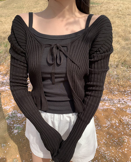 오픈잇히어 ribbon strap cardigan (2colors) - 위시버킷