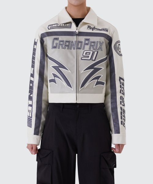 스모크라이즈 RACING PU JACKET_OFF WHITE - 위시버킷