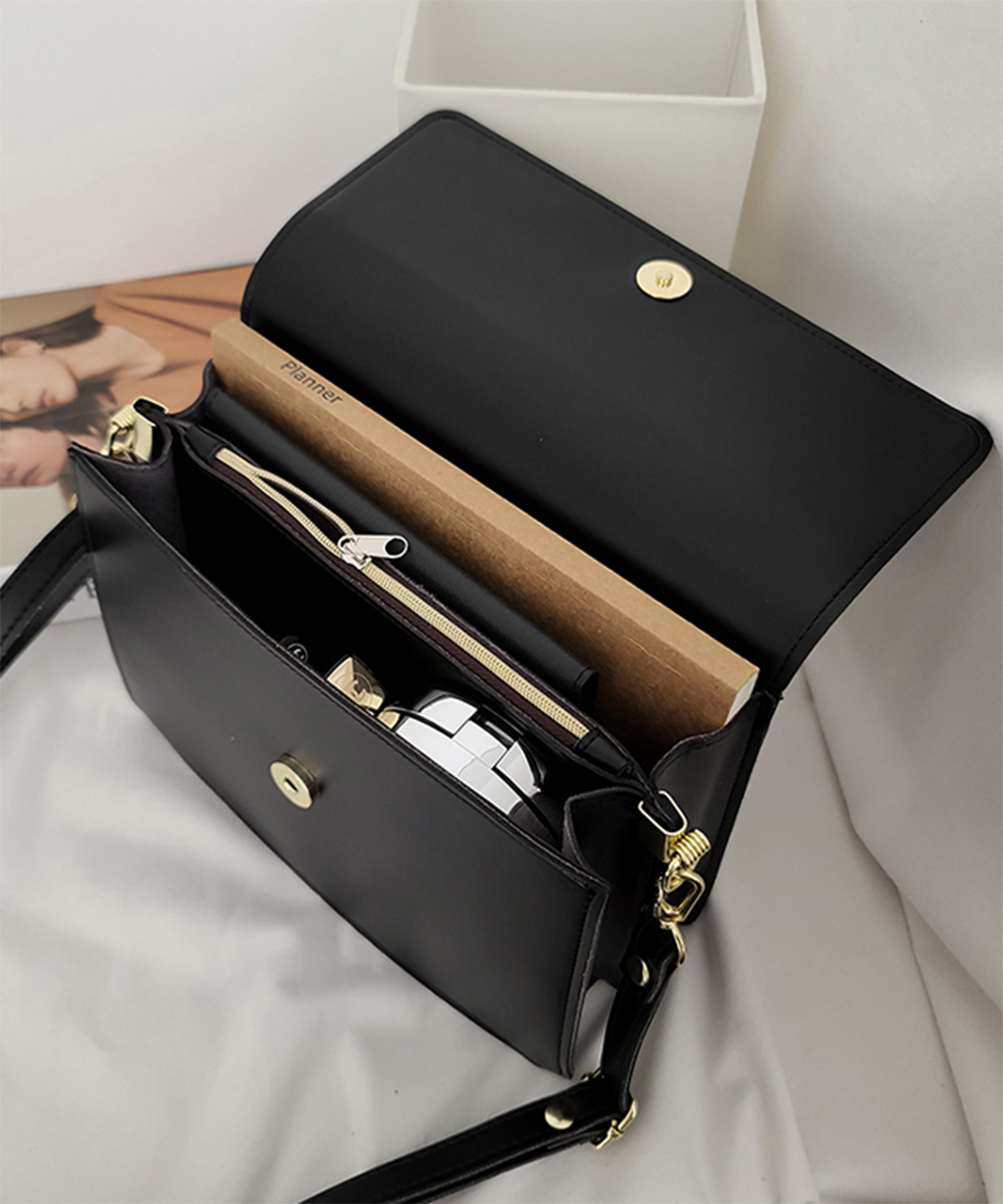 데일리바인 당일발송 7col 데일리 공간분리 플레인 하객룩 스퀘어백 바게뜨 직장인 핸드백 꾸안꾸 여성 포인트 크로스백