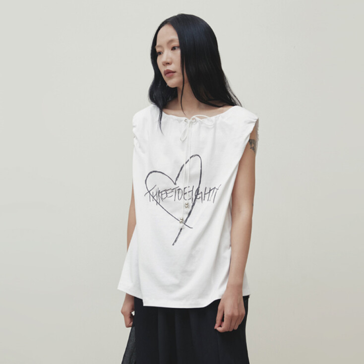 쓰리투에이티 DOODLE STRING SLEEVELESS JERSEY TOP (WHITE) - 위시버킷