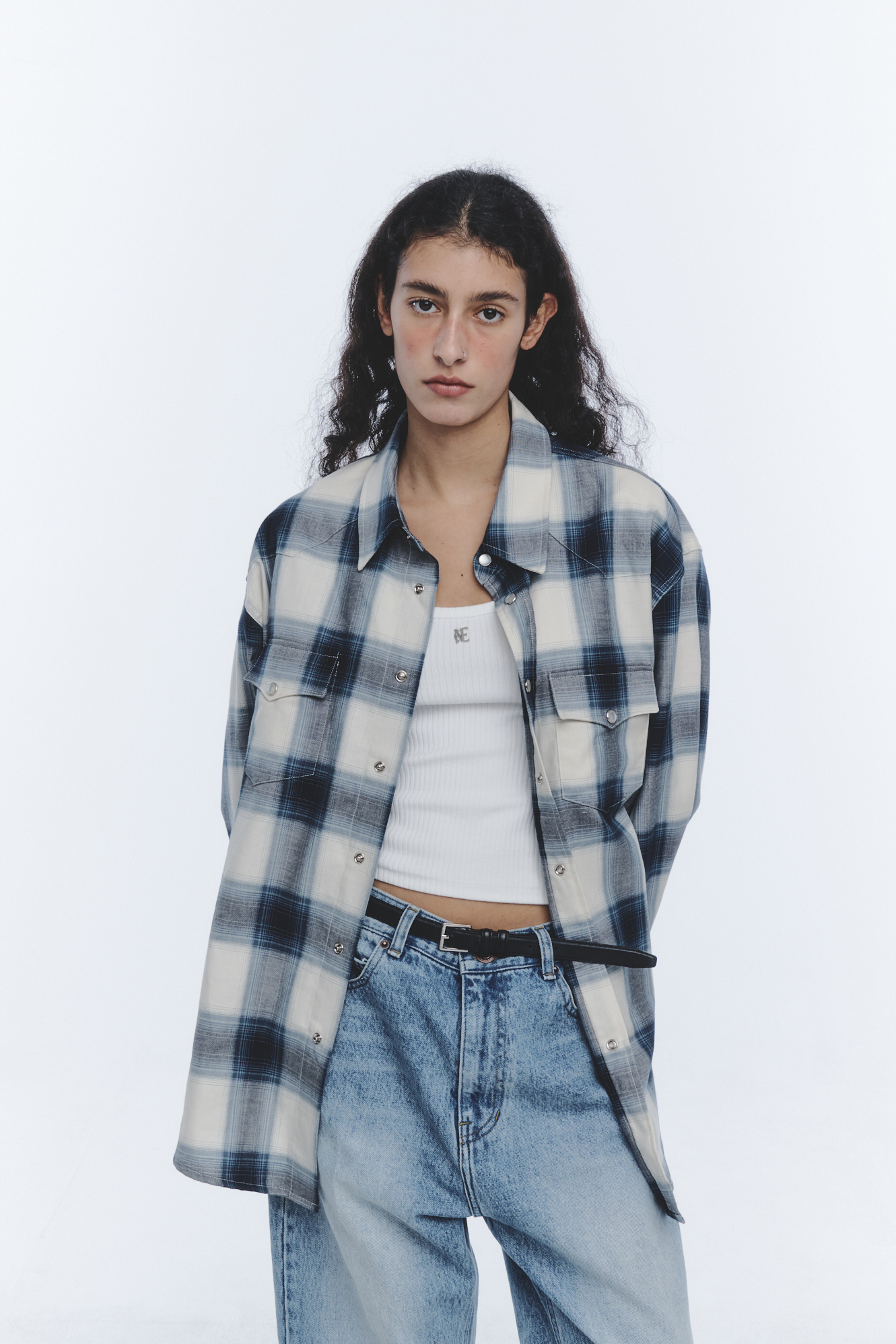 노이스 W TATAN CHECK BL WESTERN SHIRTS - BLUE - 위시버킷