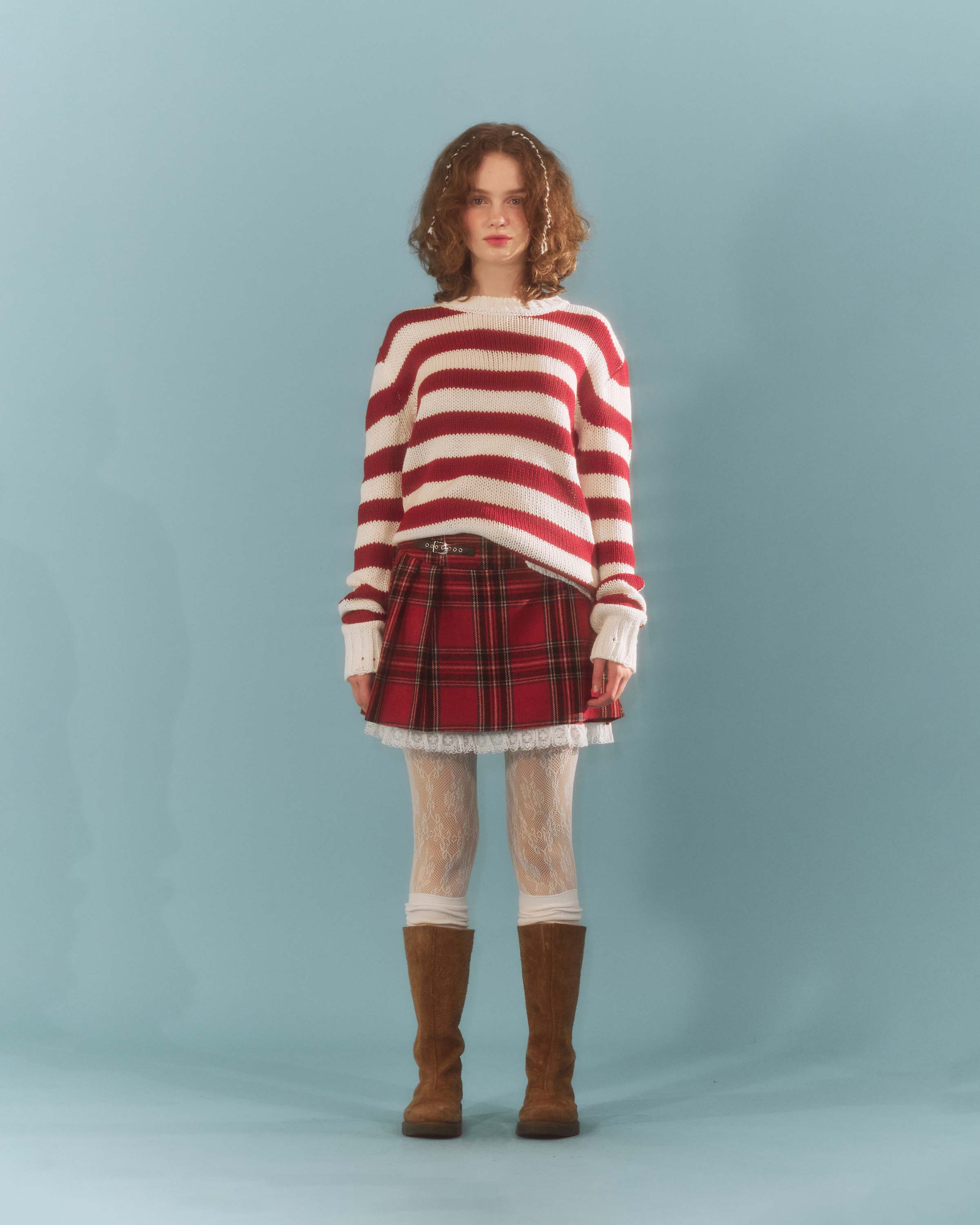플레따 flétta Tartan Check Skirt_Red Re-order - 위시버킷