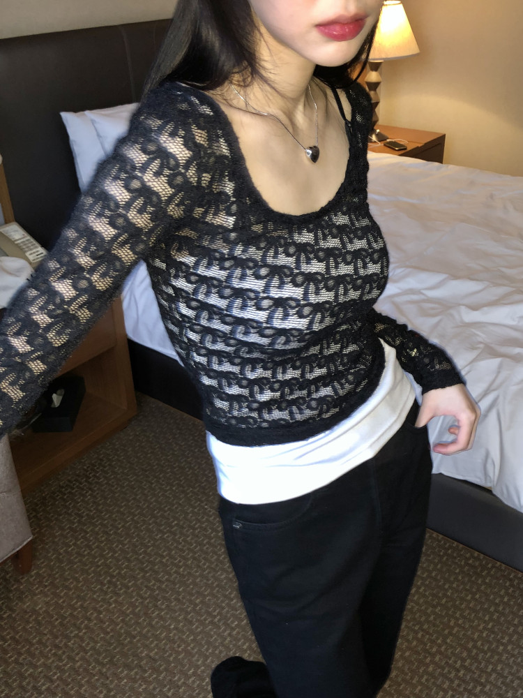 아르코이리스 Bae T 배이 시스루 티 유넥 리본 레이스 슬림 레이어드 이너 - 위시버킷