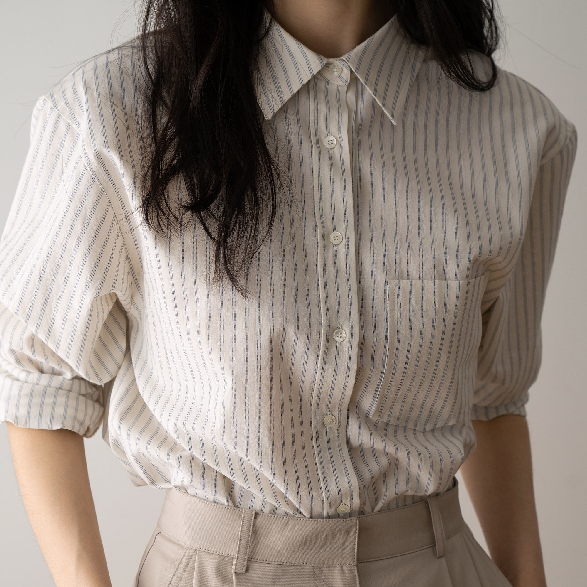 레터 Crease shirt (stripe) - 위시버킷