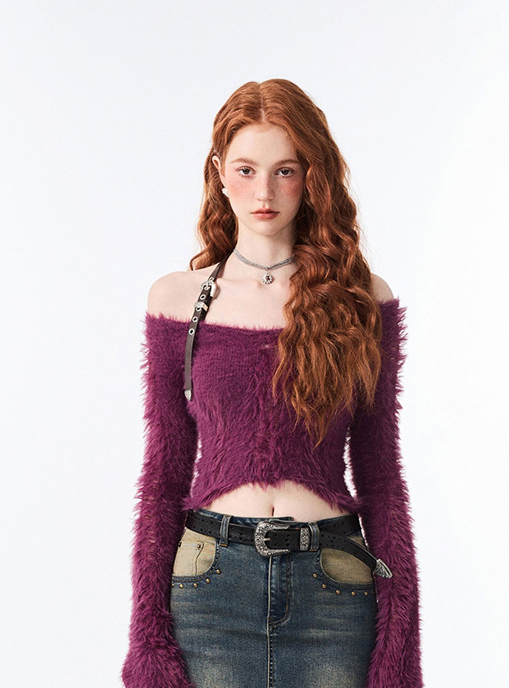 테스트메커니즘 Halter Shoulder Fake Mink Sweater - 위시버킷