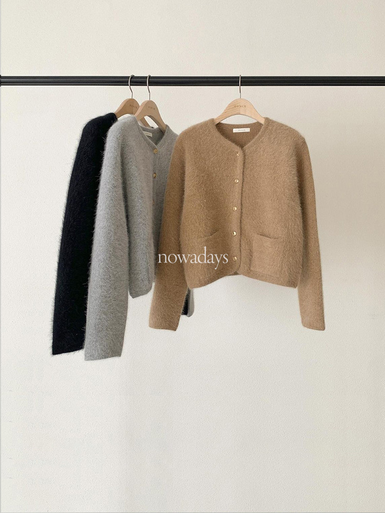 온스 OUNCE 온스 앙고라 트위드 자켓 울 긴팔 노카라 싱글 숏 jk (3col) - 위시버킷