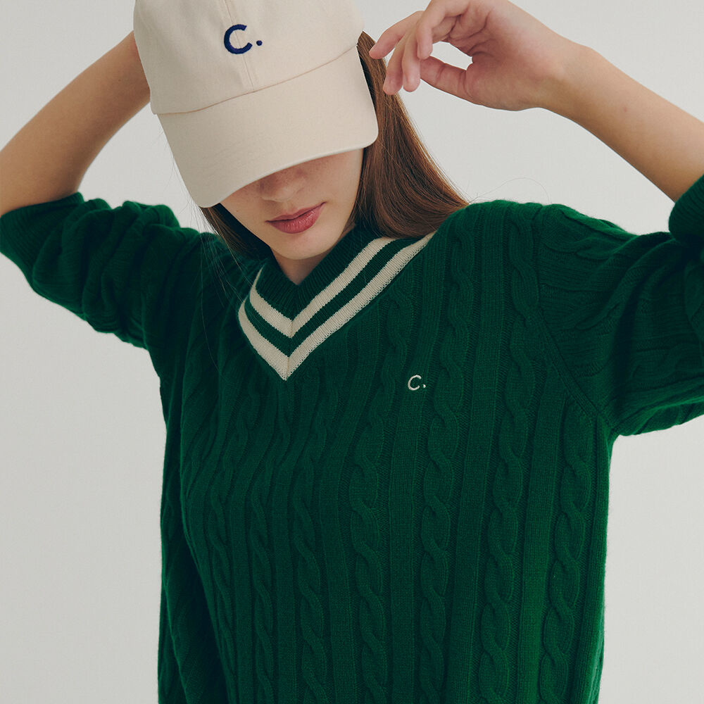 클로브 [22FW clove] Cricket Cable V-Neck Knit_Women (Green) - 위시버킷