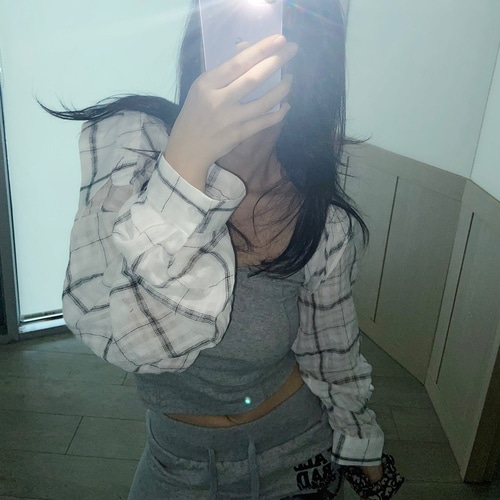 레인블루 y2k 클래식 체크 카라 볼레로 레이어드 크롭 셔츠 숏 루즈핏 남방 2col - 위시버킷