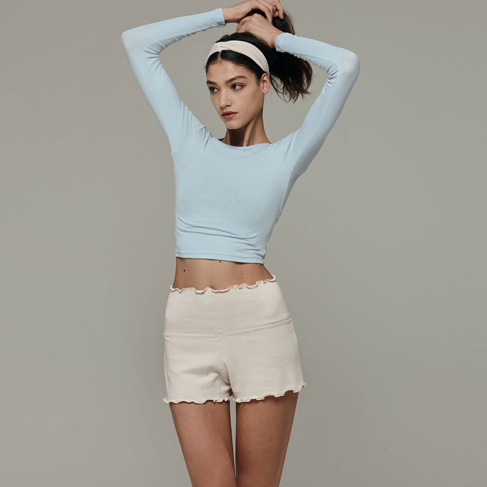 데비웨어 여성 요가복 DEVI-B0061-크림 필라테스 비비아나 골지 쇼츠 - 위시버킷