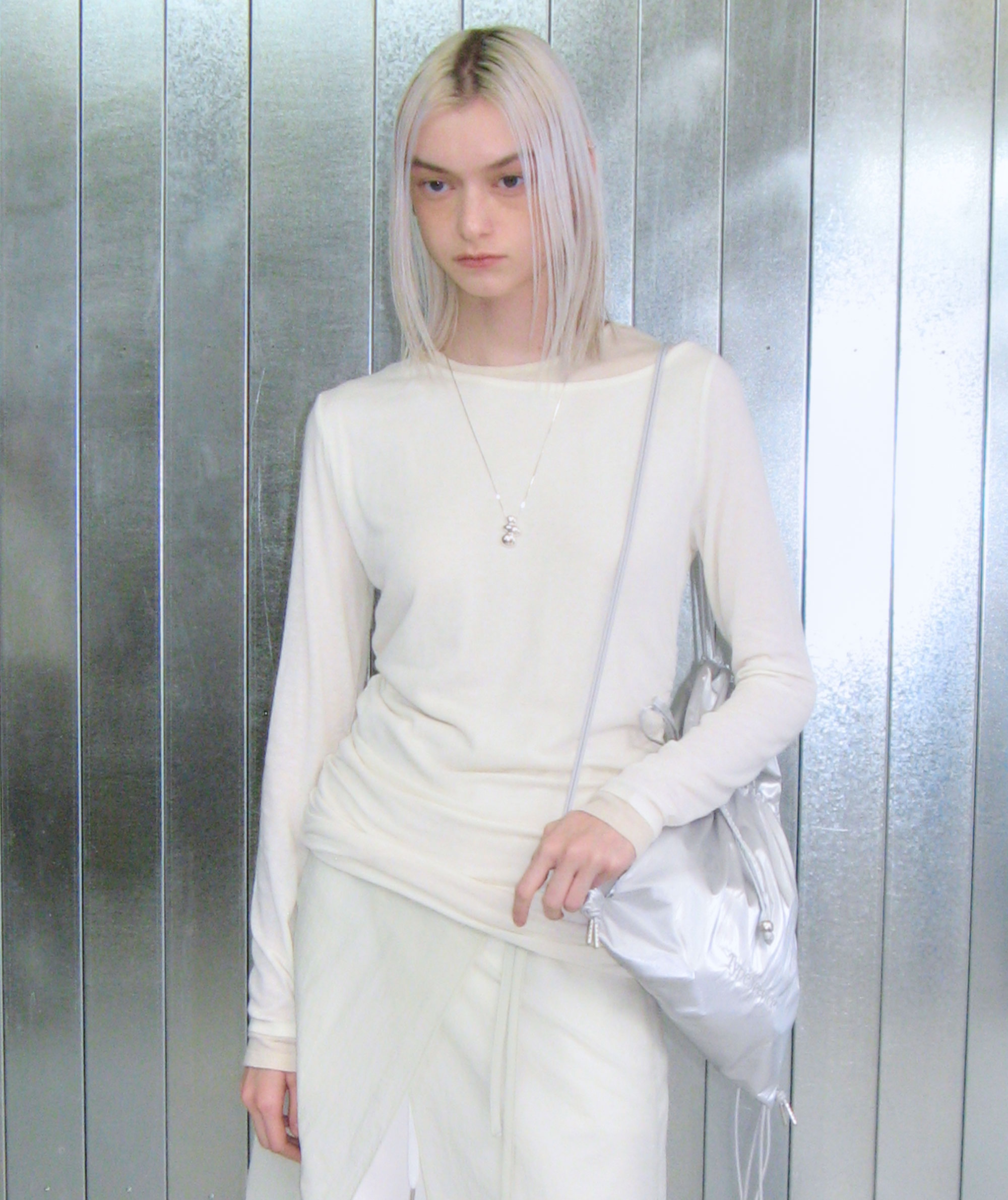 타입서비스 Shirring Back Slit Mixed Top [Ivory] - 위시버킷