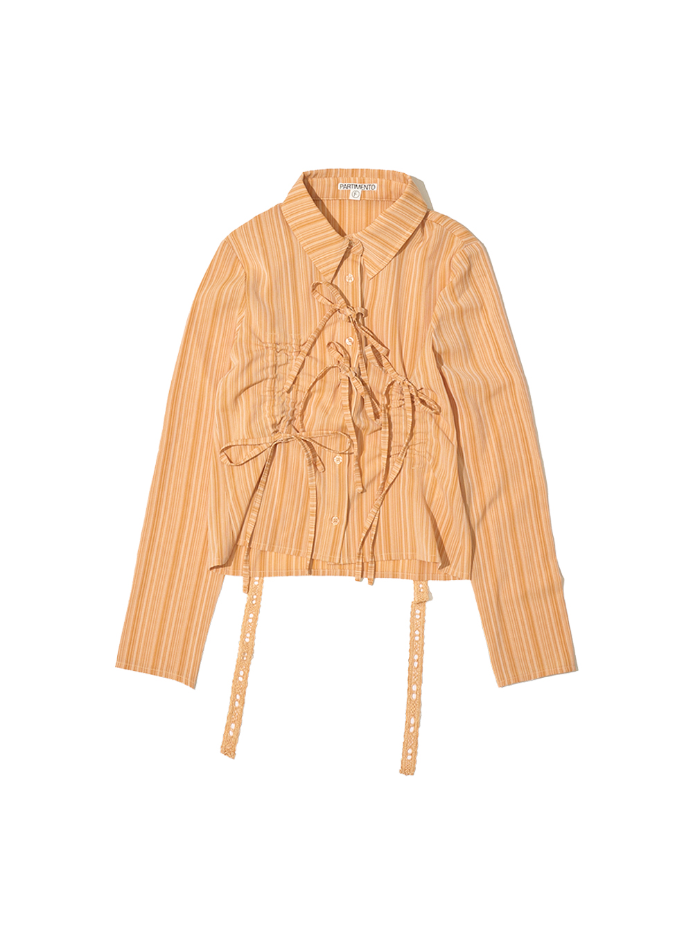 파르티멘토 [WOMEN] STRIPED RIBBON DRAWSTRING SHIRT_ORANGE - 위시버킷