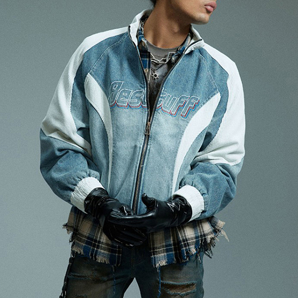 하이스트릿 Blue Bestuff Colored Lines Sporty Washing Denim Jacket (8675) - 위시버킷