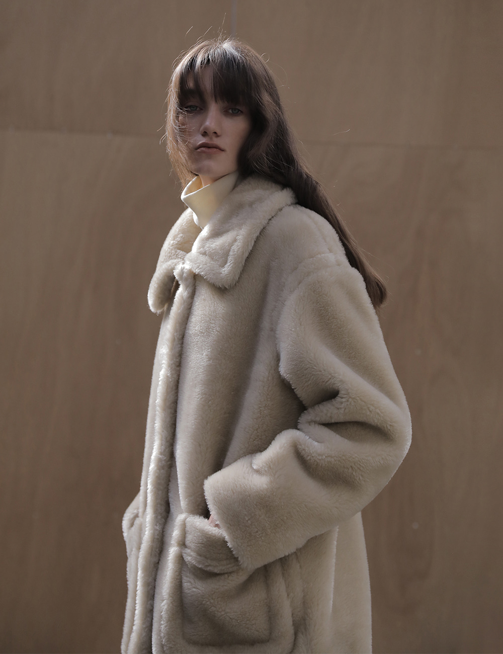 노미나떼 Chester Wool Fur Coat (Cream Ivory) - 위시버킷