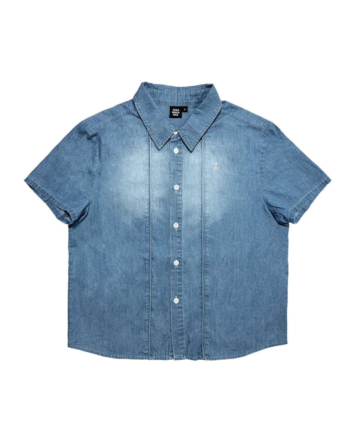 이우가마카라스 Washed Denim Half Shirt (Blue) - 위시버킷