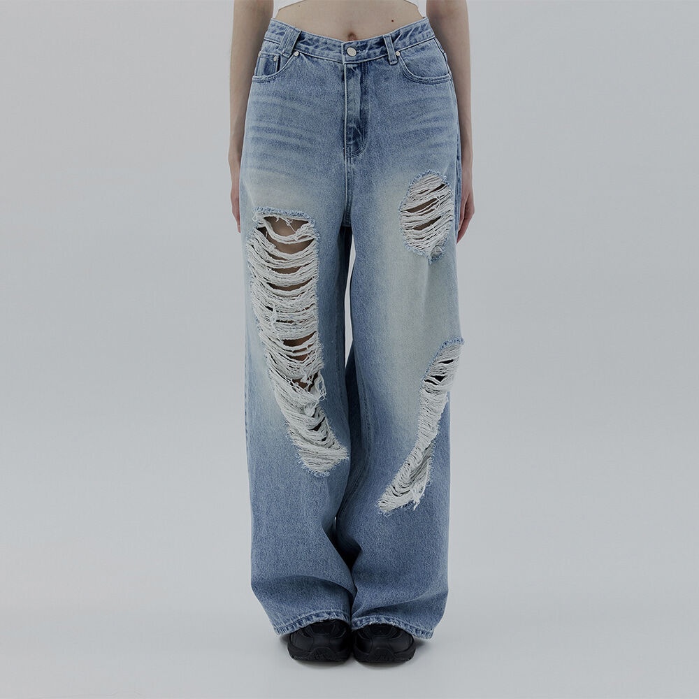 트리밍버드 Scratch Damage Denim Pants [ Blue ] - 위시버킷