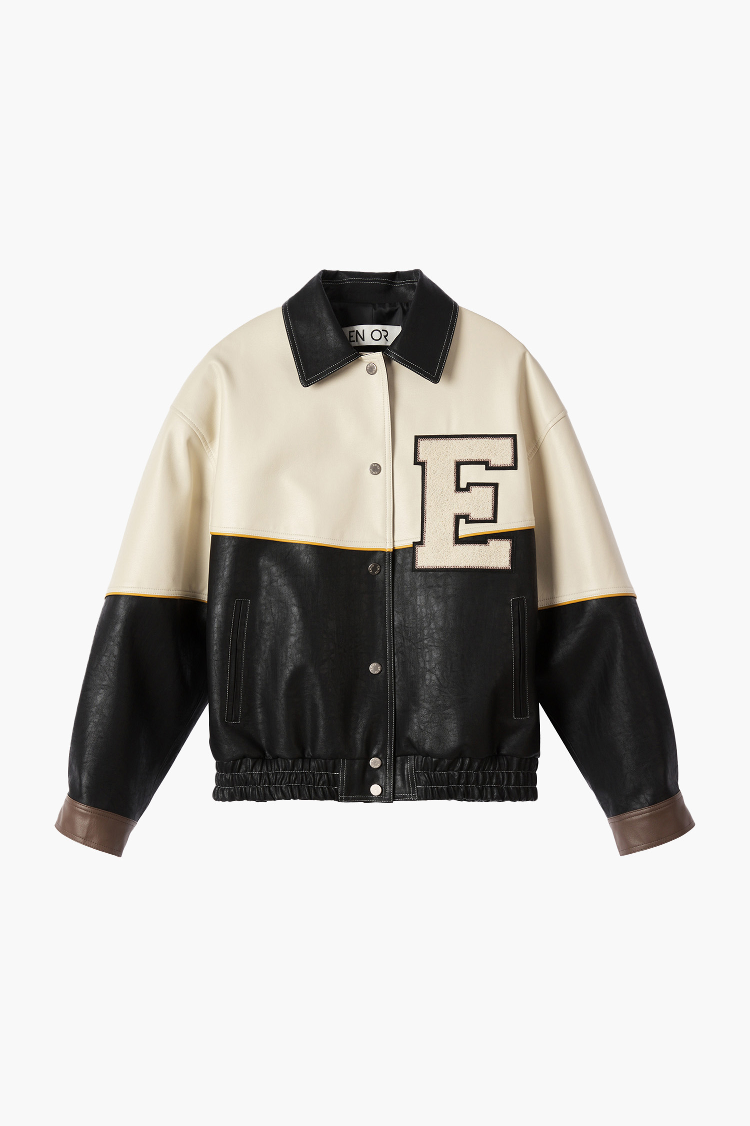 엔오르 ECO LEATHER LOGO VARSITY JACKET - IVORY - 위시버킷