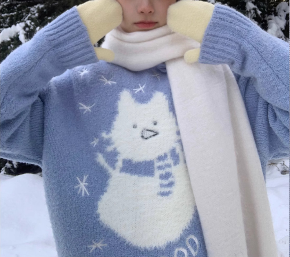 수심 수심 Meow Hood Sweater 고양이 후드 스웨터 귀여운 니트 울 겨울 유니크 - 위시버킷