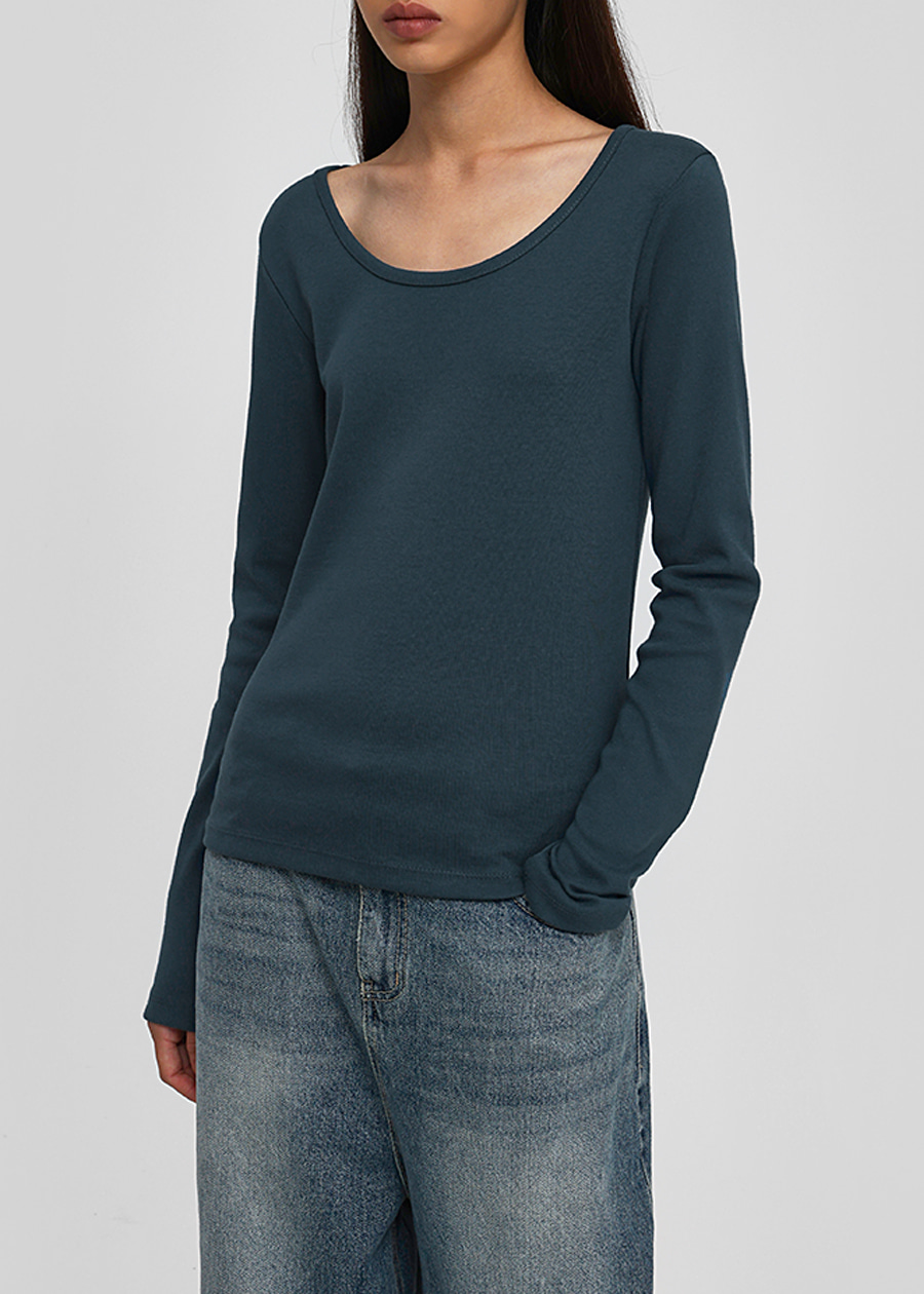 블랙업 블랙업 [B-BASIC] 와이드 유넥 솔리드 긴팔티 (2SIZE) - 위시버킷