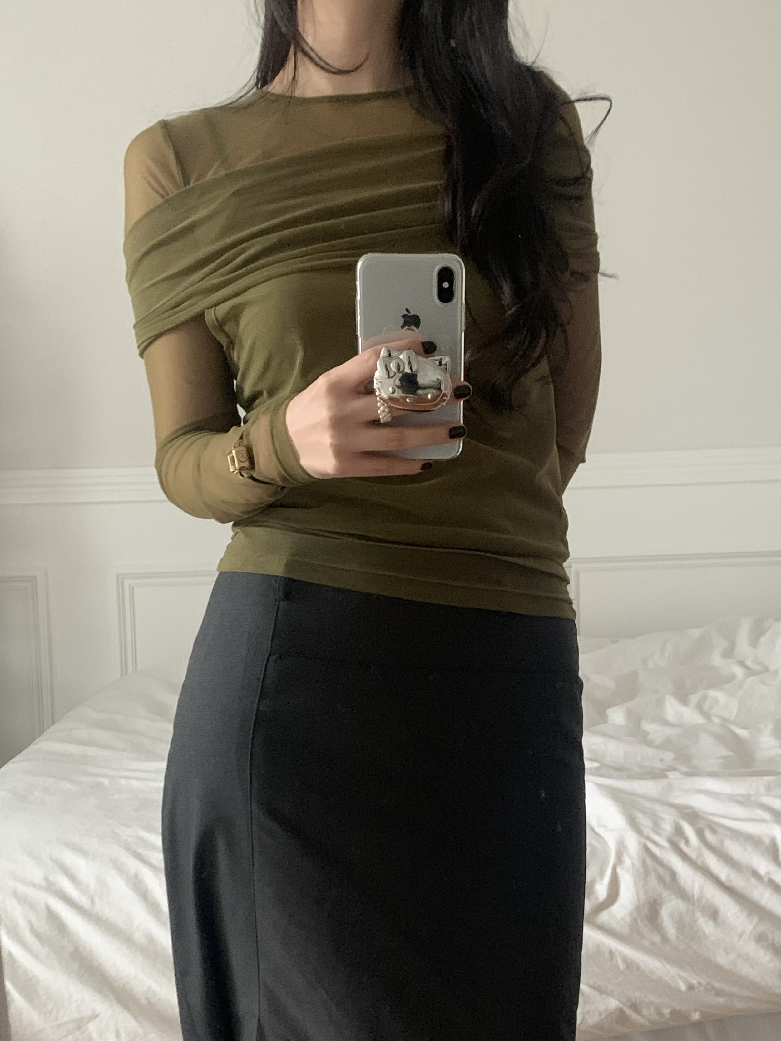 베인느 베인느 see-through t-shirt (4col) 크림, 소라, 블랙 당일 - 위시버킷