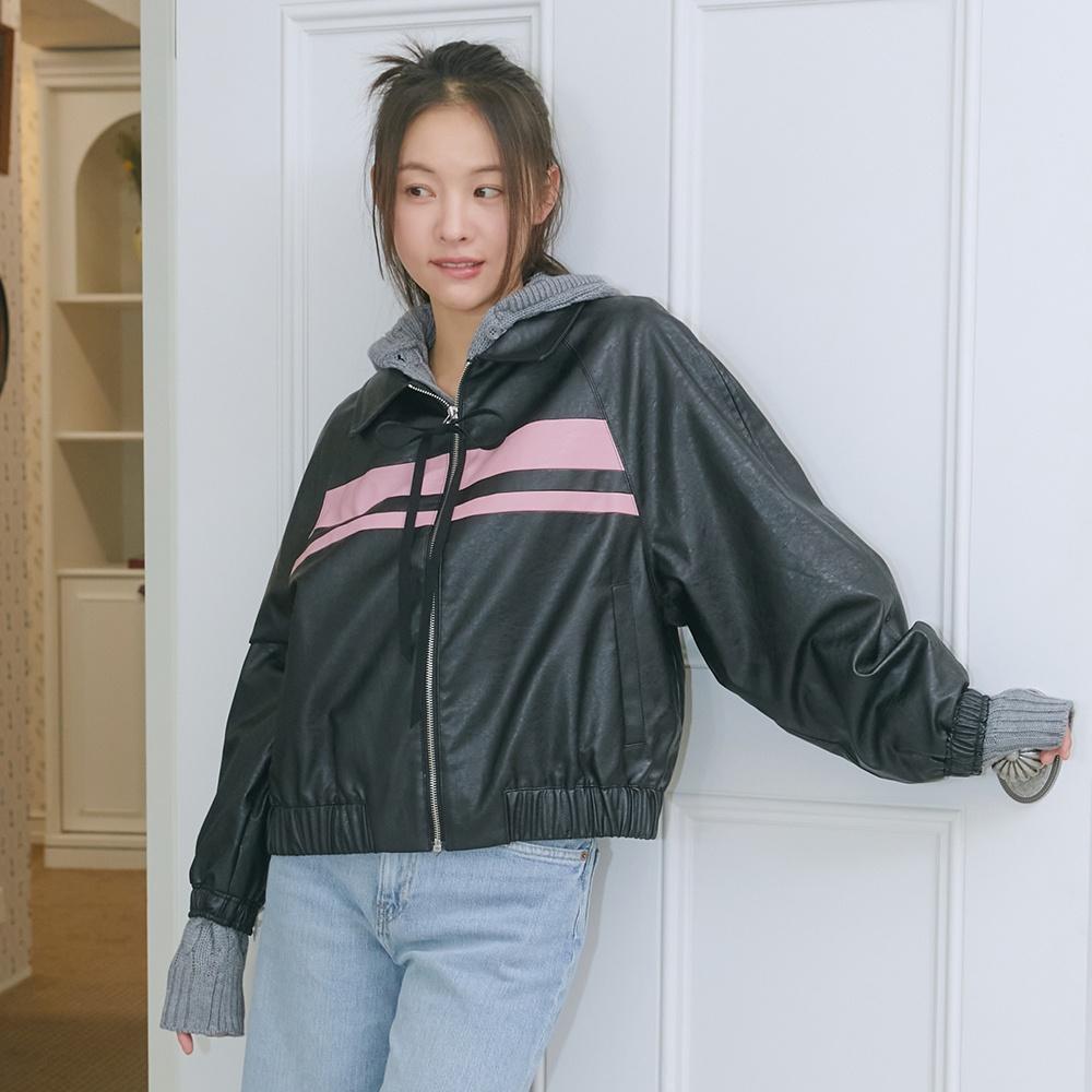 마가린핑거스 RIBBON LEATHER BOMBER JACKET (BLACK) - 위시버킷