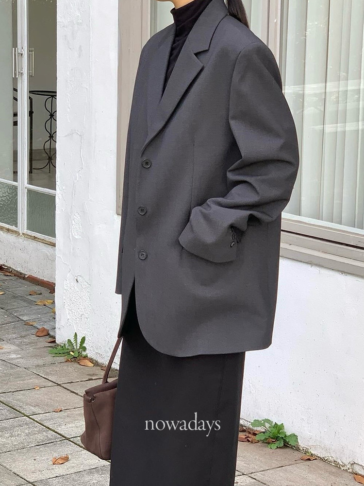 오브젝트 오브젝트 로그 오버핏 자켓 울 텐셀 카라 싱글 정장 jk (3col) - 위시버킷