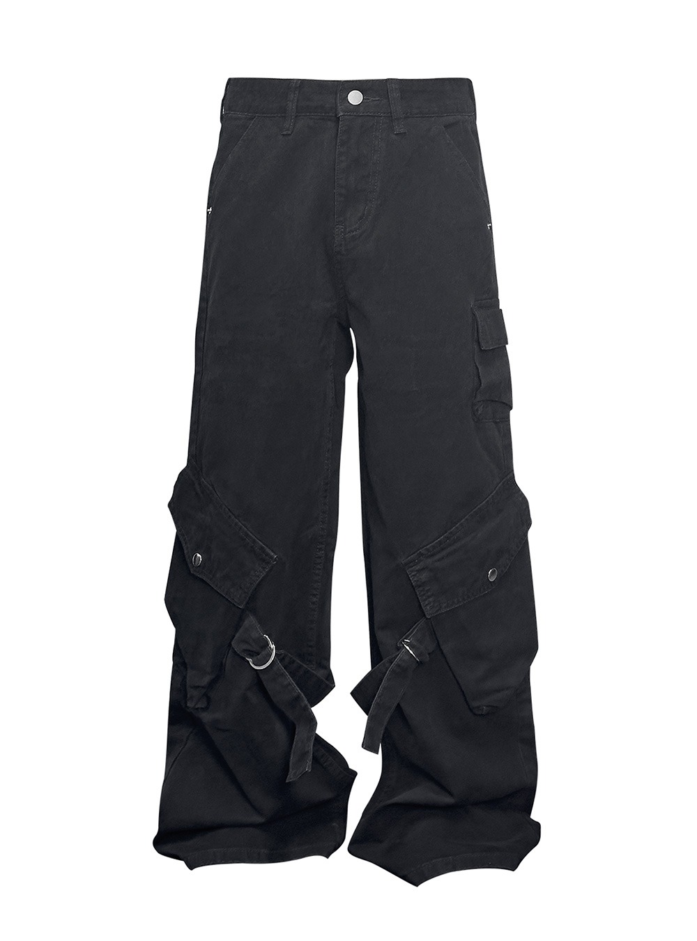 비엑세스 Black Strap Detail Loose Work Pants - 위시버킷