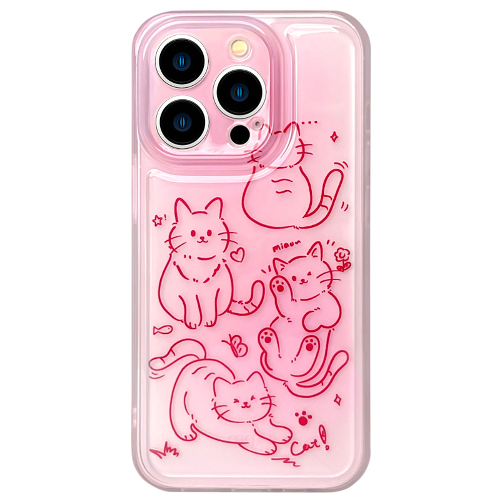 수심 수심 Pink Meow Case 아이폰 케이스 고양이 투명 하드 핑크 귀여운 감성 15 - 위시버킷