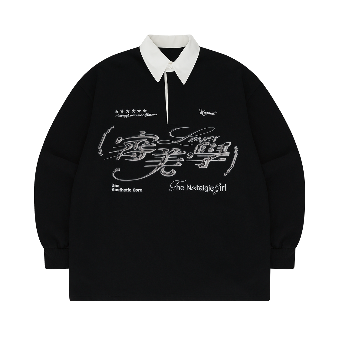 카시코 Kashiko Aesthetic Collar Rugby Shirts Black - 위시버킷