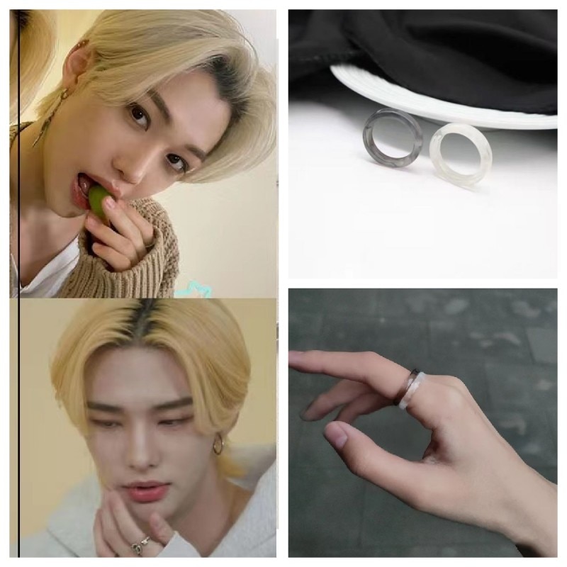 2022 한류 뉴 스트레이 키즈 펠릭스 같은 링 컬러 아크릴 링 패션 캔디 컬러 투명 수지 액세서리 여성용 쥬얼리 위시버킷