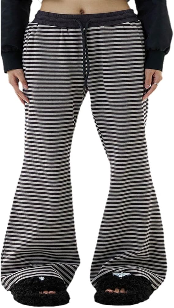 에스엠아이와이 SMIY Women Drawstring Striped Long Trousers Flared Pants - 위시버킷
