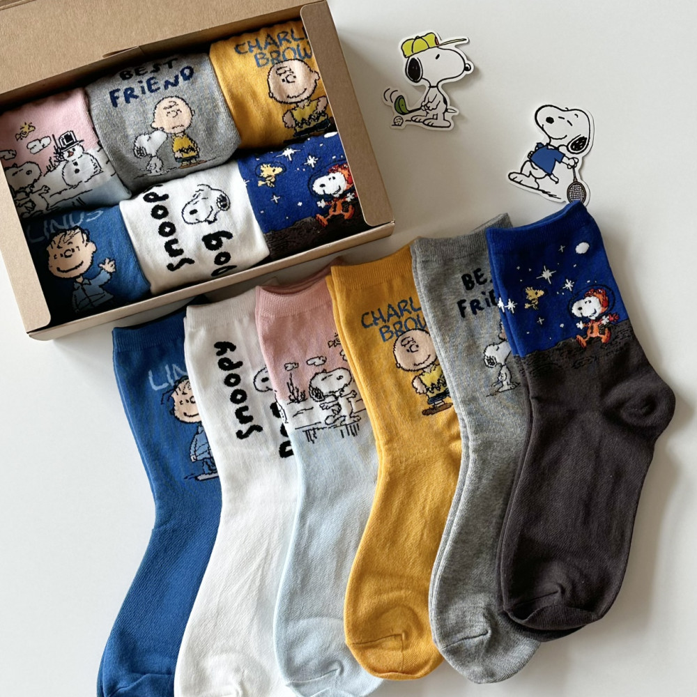 리앤리 [여성] 스누피 장목 양말 2 선물 세트(6ea)+박스포장 - 위시버킷