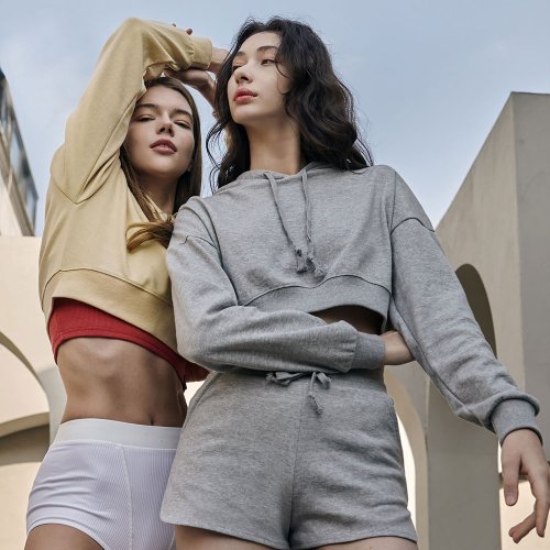 데비웨어 여성 요가복 DEVI-T0099-멜란지그레이 필라테스 올데이 크롭 후드티 - 위시버킷