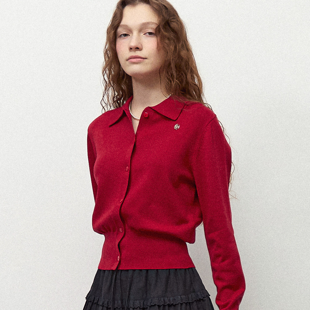 론론 COLLAR BASIC KNIT CARDIGAN RED - 위시버킷