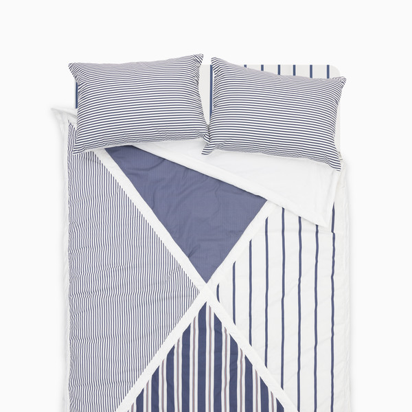다이드인 Stripe Fake Patchwork Bedding, Navy - 위시버킷