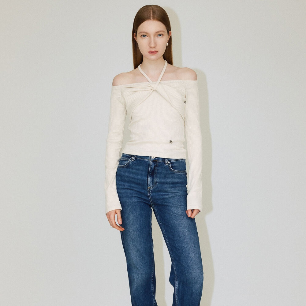 콤스튜디오 CO OFF SHOULDER STRAP JERSEY TOP_BEIGE - 위시버킷