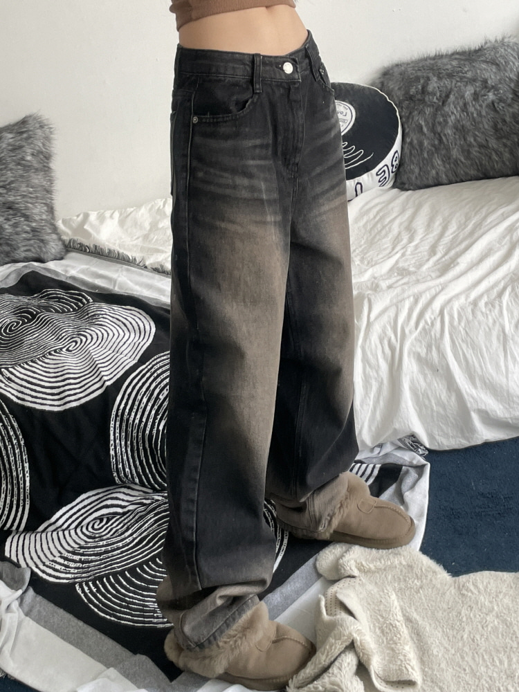 키미스 더블 머드 워싱 블랙 데님 팬츠 - 위시버킷