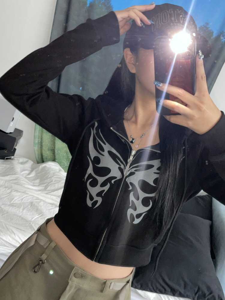 키미스 y2k 버터플라이 크롭 후드 집업(3color/3-5일 여유주문) - 위시버킷